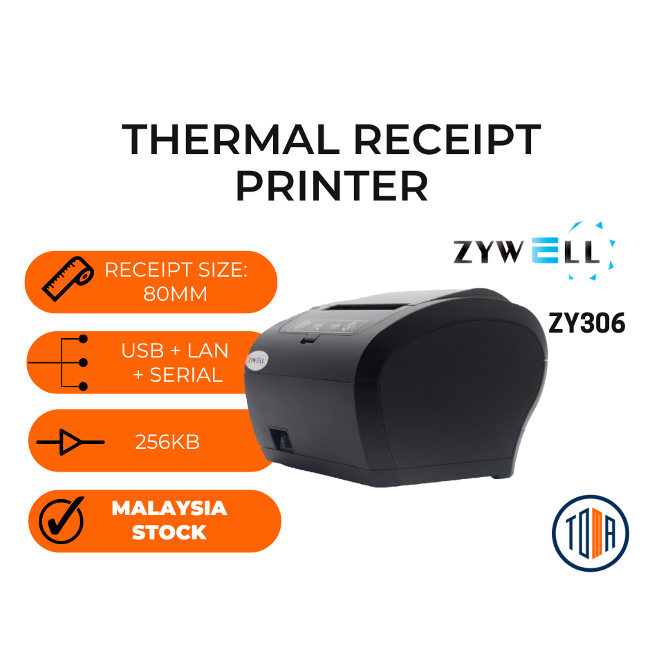 Zywell ZY306 Thermal Receipt Printer 80mm (USB + Serial + Lan) POS ...