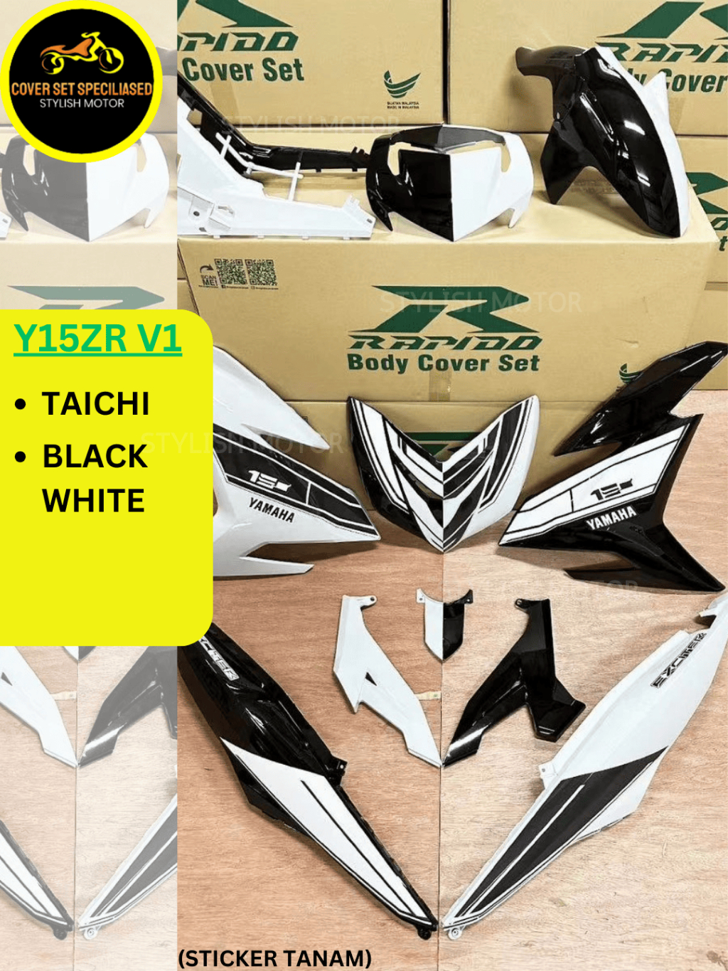 (STICKER TANAM/AIRBRUSH) RAPIDO COVER SET YAMAHA Y15 Y15ZR V1/V2 TAICHI BLACK WHITE | Shopee ...