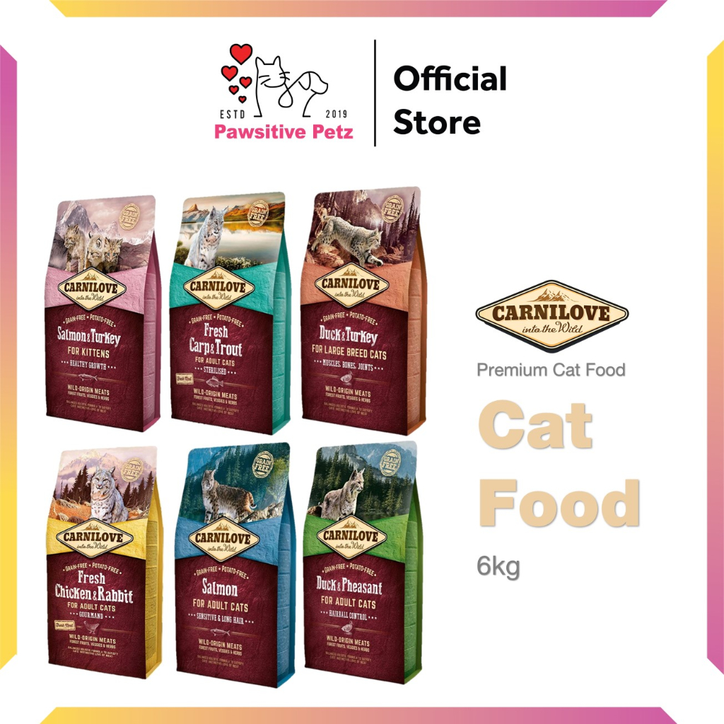 Carnilove Cat Food 6kg | Duck/Salmon/Kitten/Trout & Carp/Chicken ...