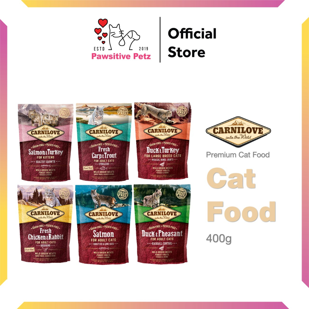 Carnilove Cat Food 400g | Duck/Salmon/Kitten/Trout & Carp/Chicken ...