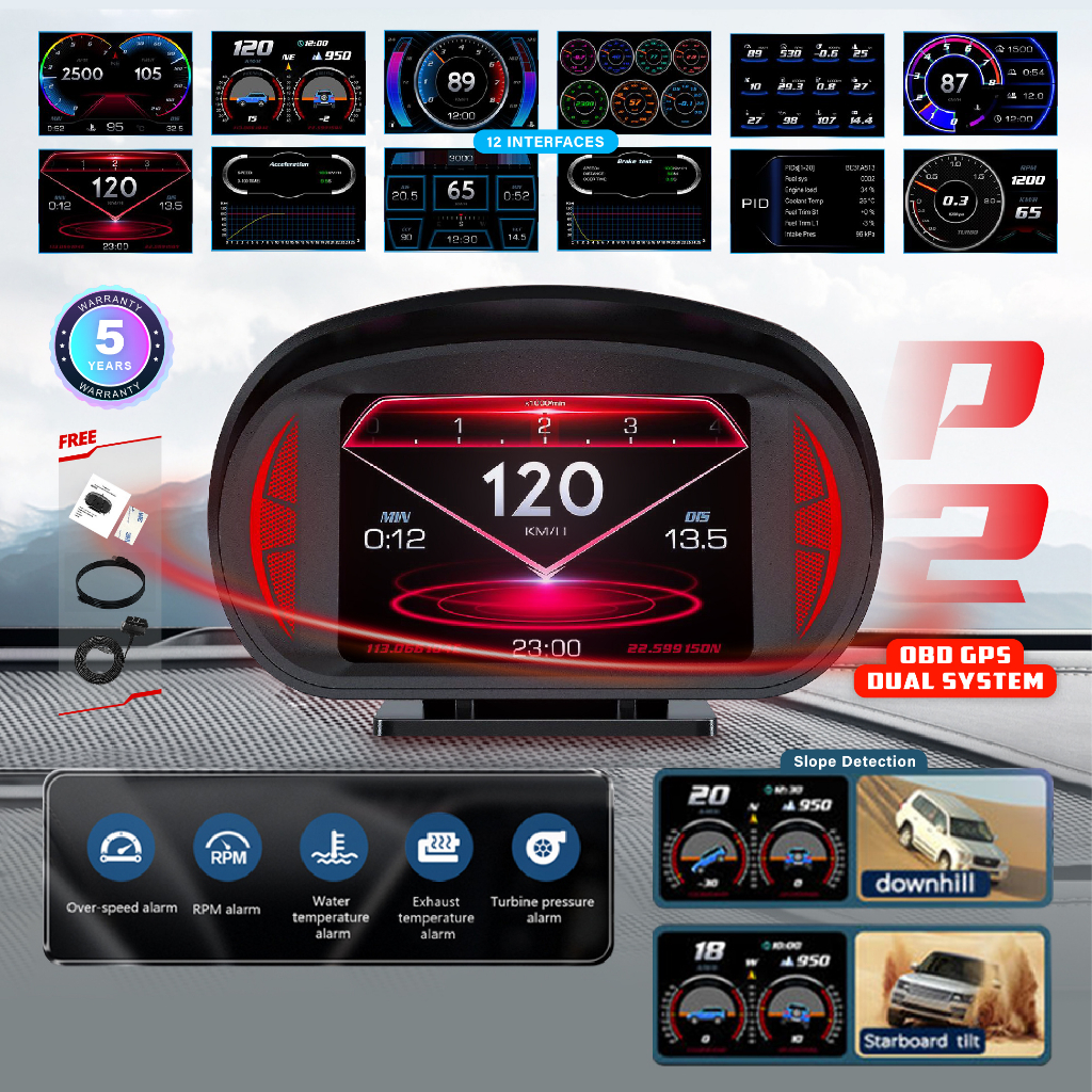 P2 Car GPS OBD2 Meter Digital Scanner 12Model Alarm Speed Gauge display ...