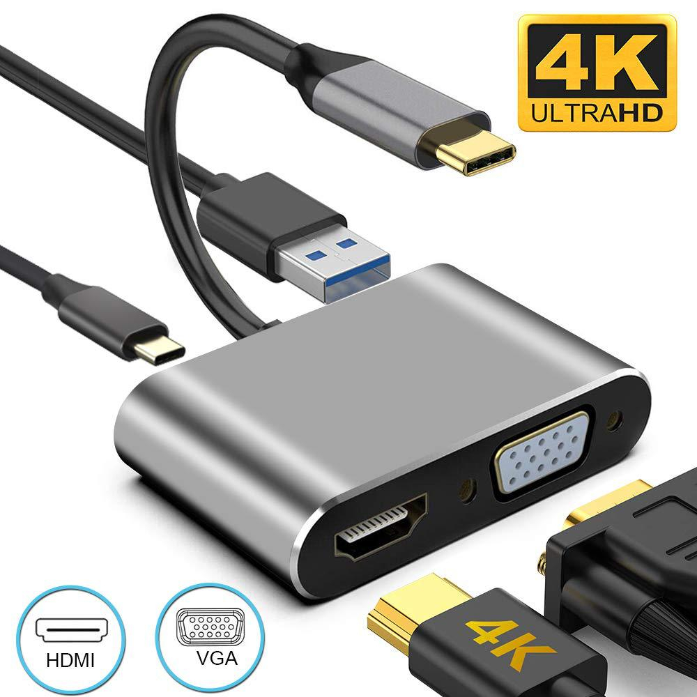 4 In 1 Hub 4K Type C to HDMI VGA USB-C Adapter 1080P Video Converter ...