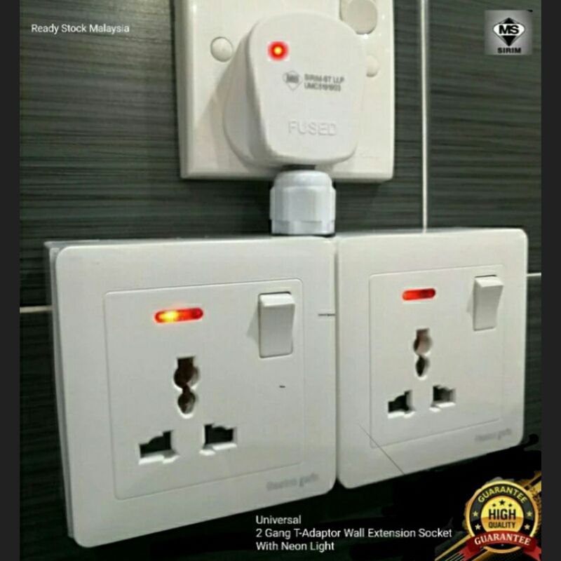 Heavy Duty 2 Gang Black White Multiple Adaptor Universal T-Adaptor Wall ...