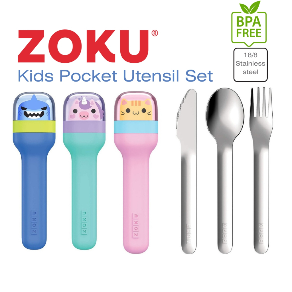 Zoku Premium Stainless Steel Pocket Utensil Set Spoon Fork Knife Kids ...