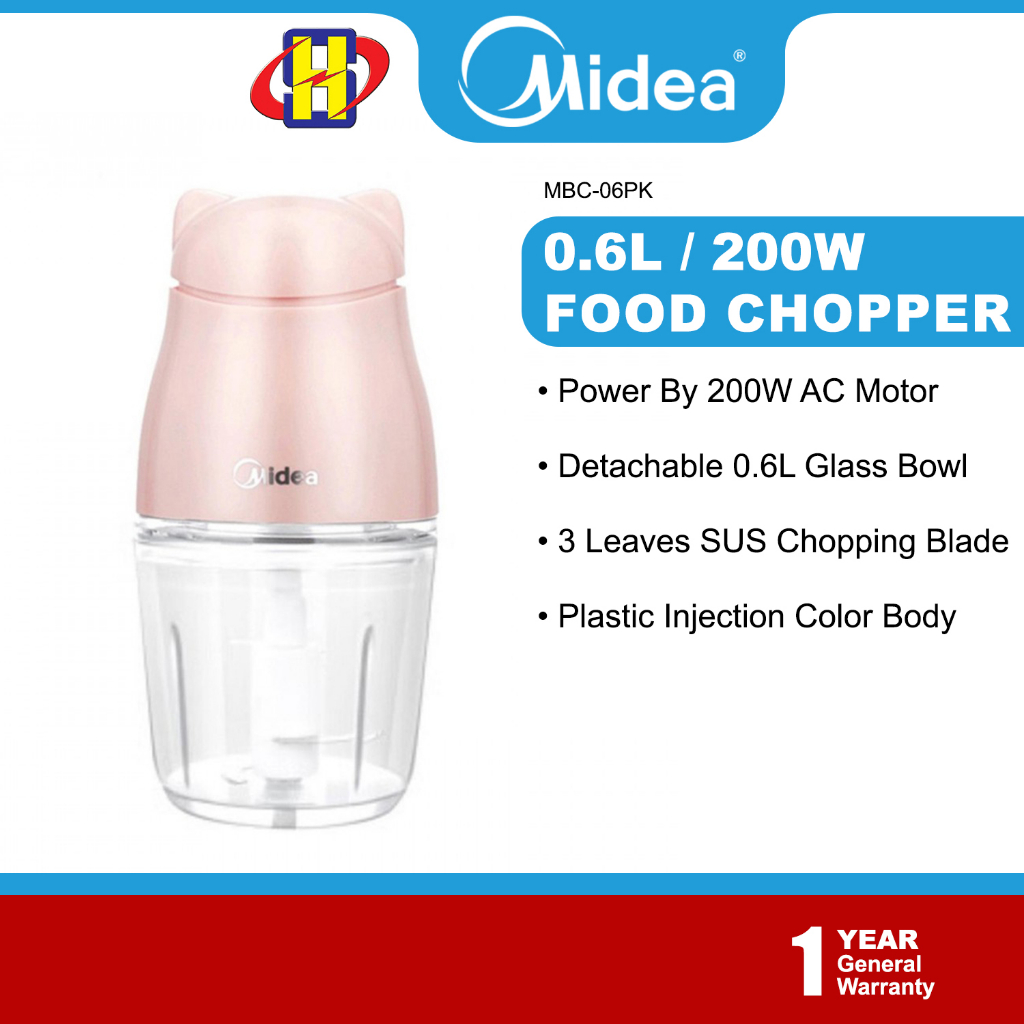 Midea Food Chopper (0.6L/200W) AC Motor SUS Blade Detachable Glass Bowl ...