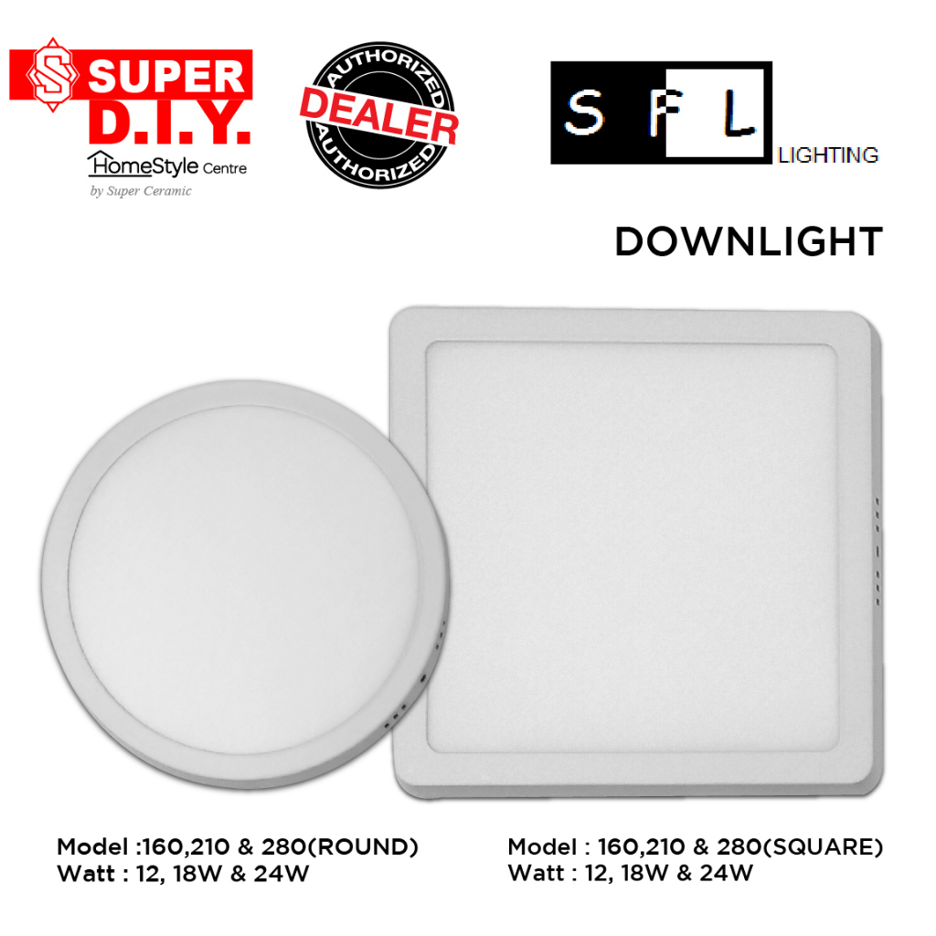 SFL 160/210/280 LED Downlight Round/Square - White Frame (12W/18W/24W ...