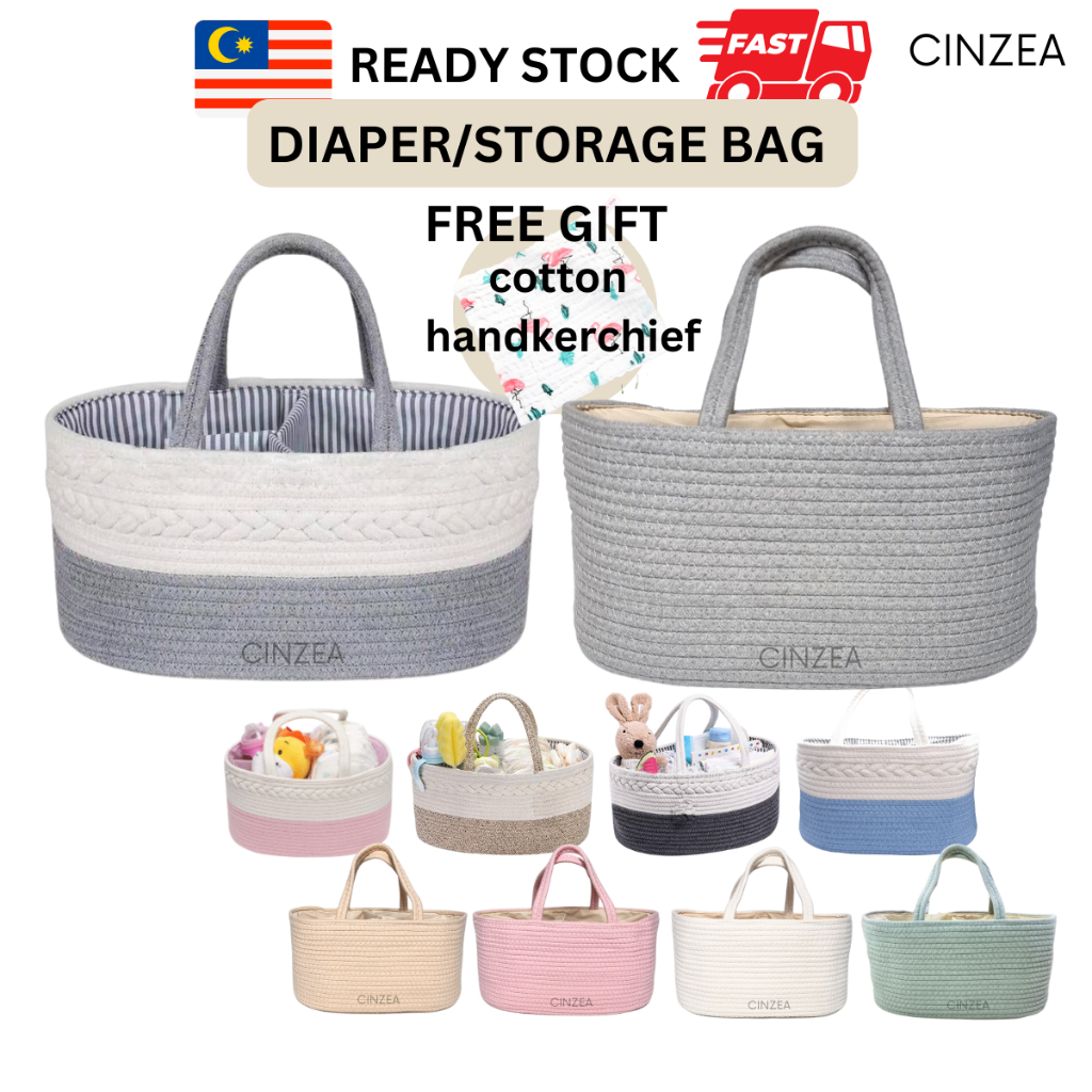 Foldable Mommy Diaper Caddy Baby Bag Storage Bag Organizer Cotton Rope Woven Removable Dividers ...