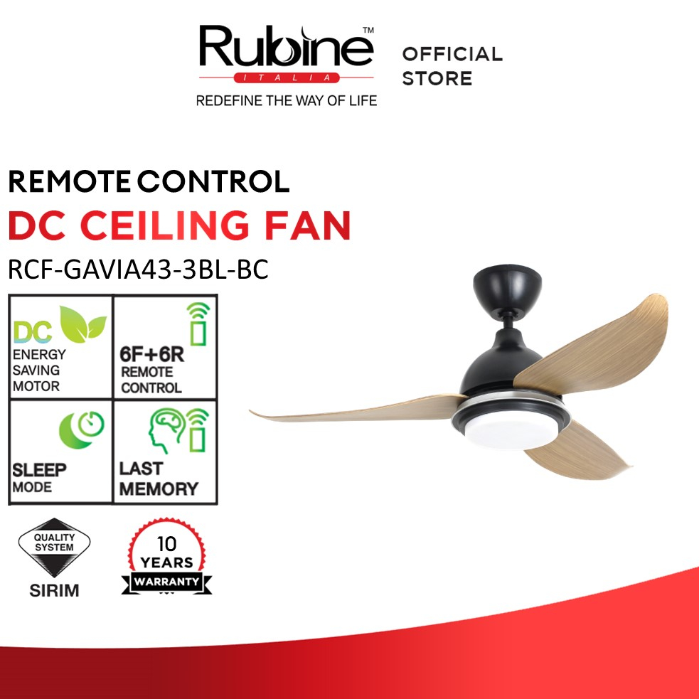Rubine RCF-GAVIA43-3BL-BC Remote Control Ceiling Fan / 43 Inch / 3 Blades | Shopee Malaysia
