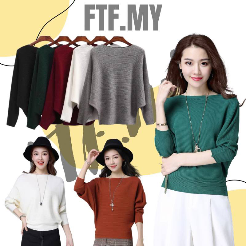 Batwing Top Women's Bat Sleeve Sweater Loose Solid Color Sweater ...
