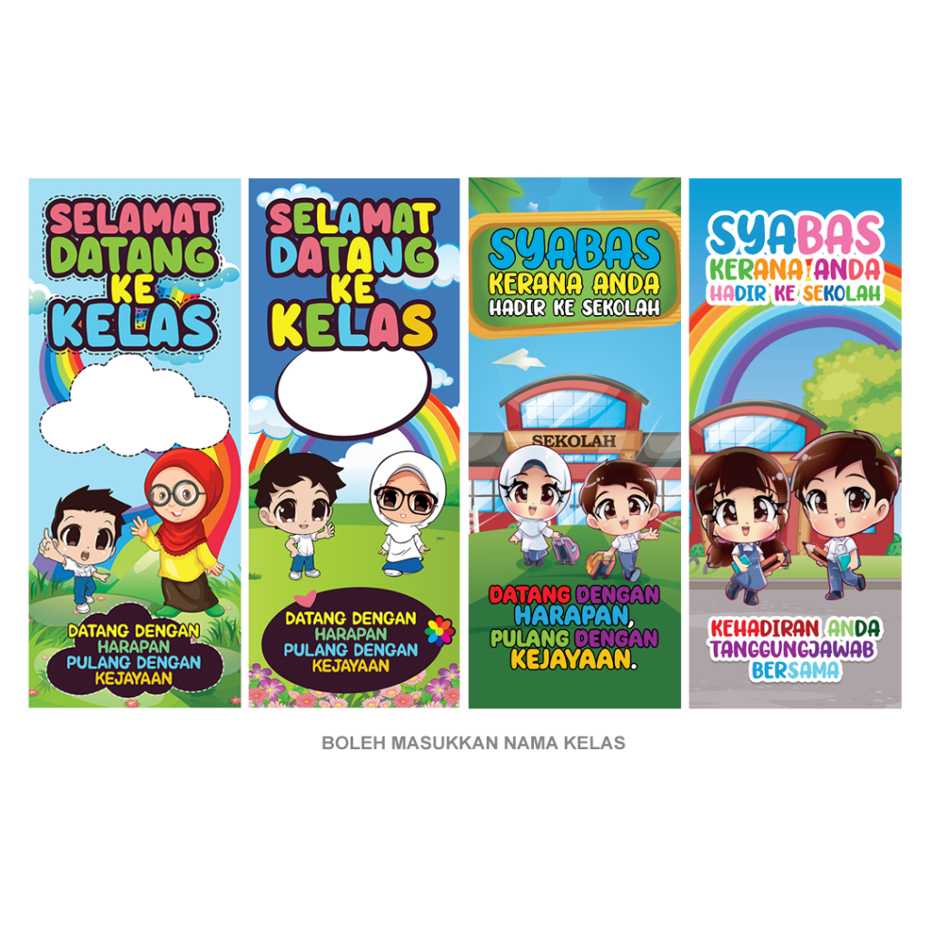 BUNTING SET KELAS / SELAMAT DATANG KE KELAS/ SYABAS HADIR KE SEKOLAH ...