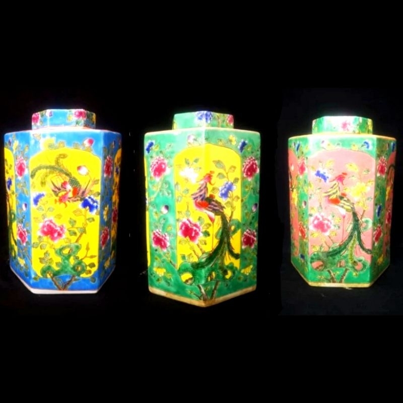 Beautiful Peranakan Baba Nyonya Nonya Candy Jar Ceramic Assorted Colors ...