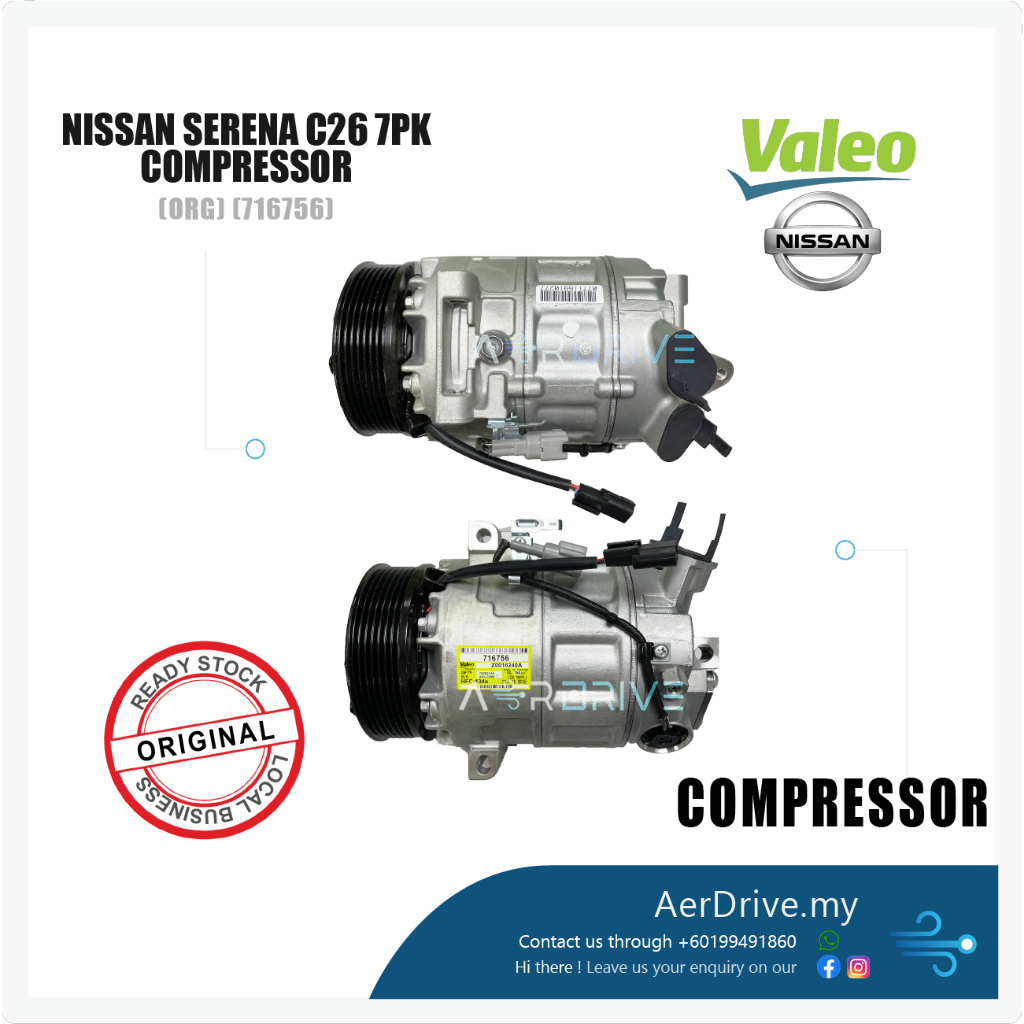 ORIGINAL VALEO NISSAN SERENA C26 7PK COMPRESSOR 716756 / 526341 | Shopee Malaysia