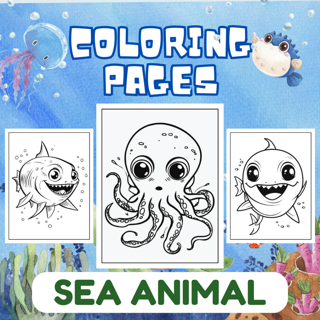 KIDS COLORING PAGES - 50 pages Sea Animal Coloring Pages for Kids ...