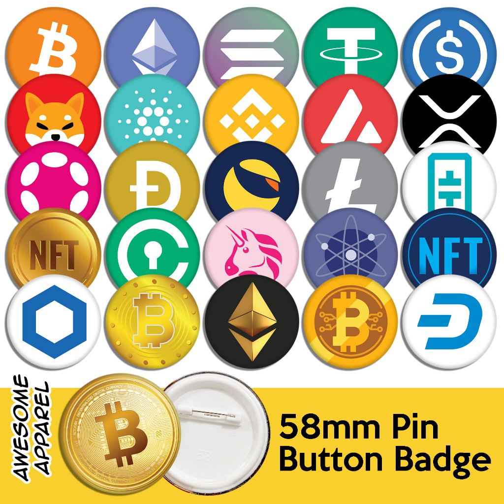 Crypto BTC XRP Design 58mm 44mm Button Badge with Pin (Y172 - Y200 ...
