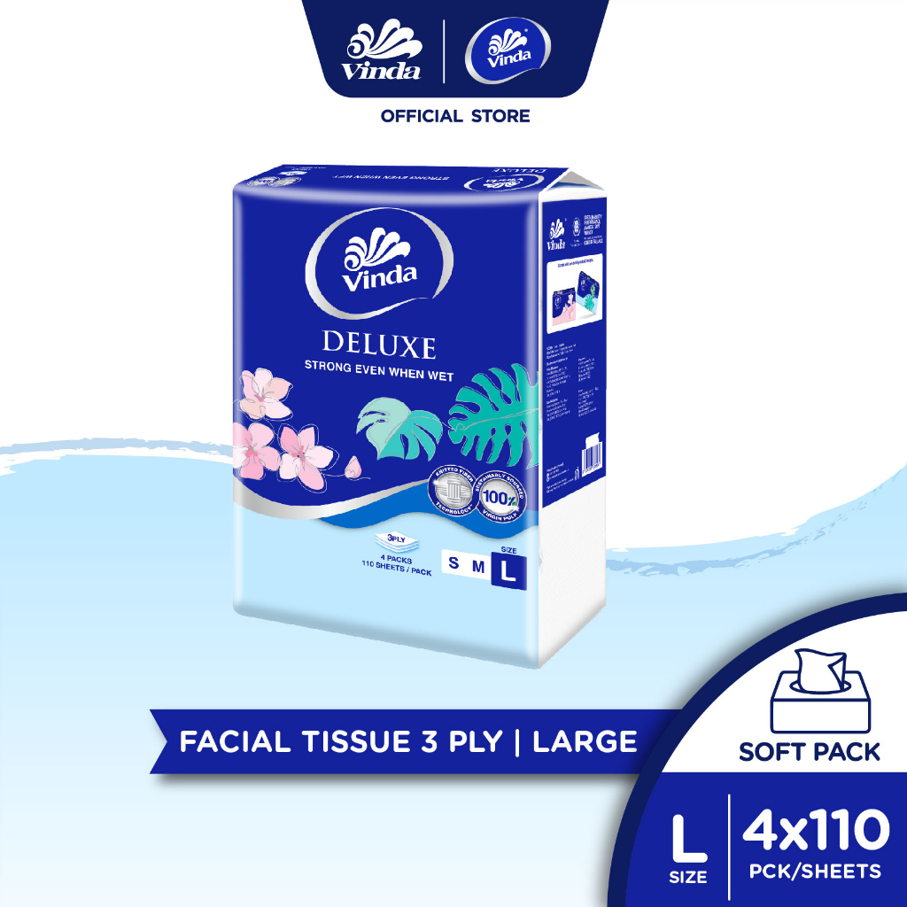 Vinda Deluxe Facial Tissue Soft Pack Medium 3ply (90s x 5 packs)/(110s ...