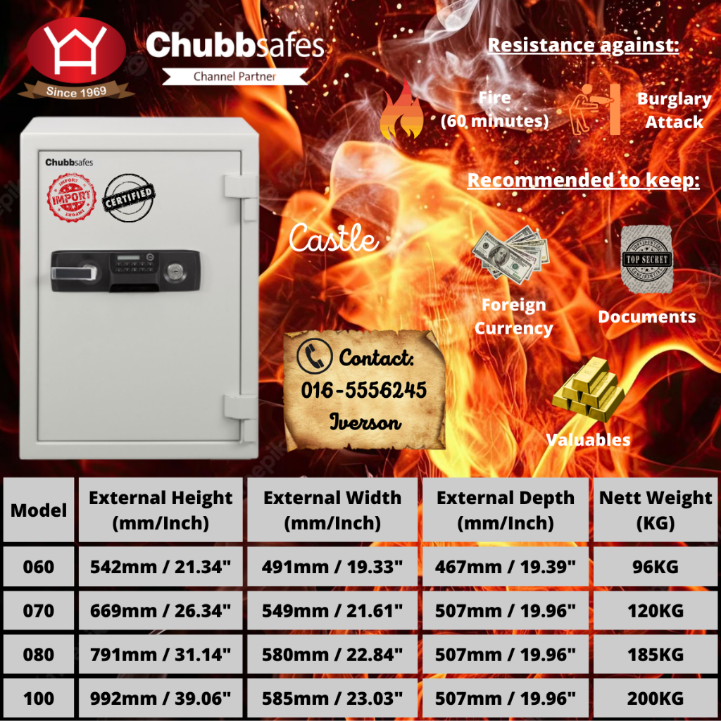 Chubb Chubbsafes Castle 070 Keylock & Electronic Lock (120KG) Safebox Safety Box Security Safe ...