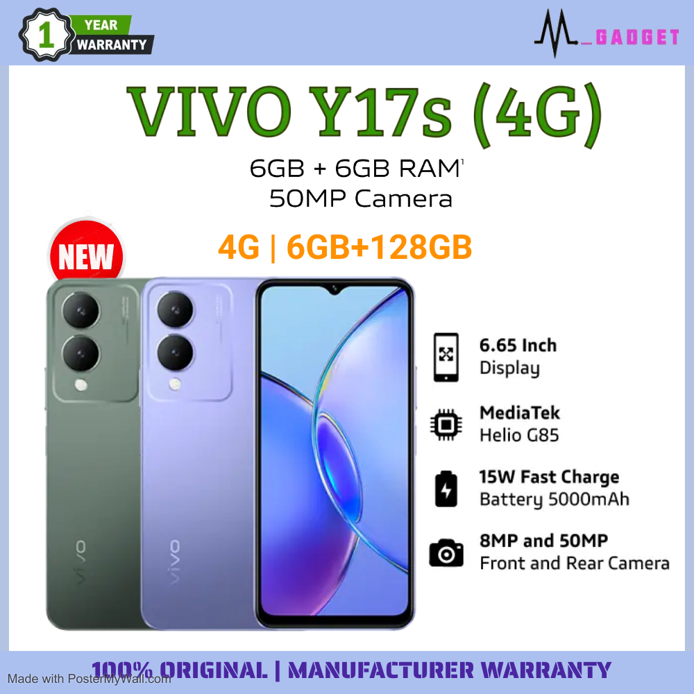 Vivo Y17s (6GB + 6GB RAM + 128GB ROM) | 5000mAh Battery | 50MP Portrait Camera | 6.56inch ...