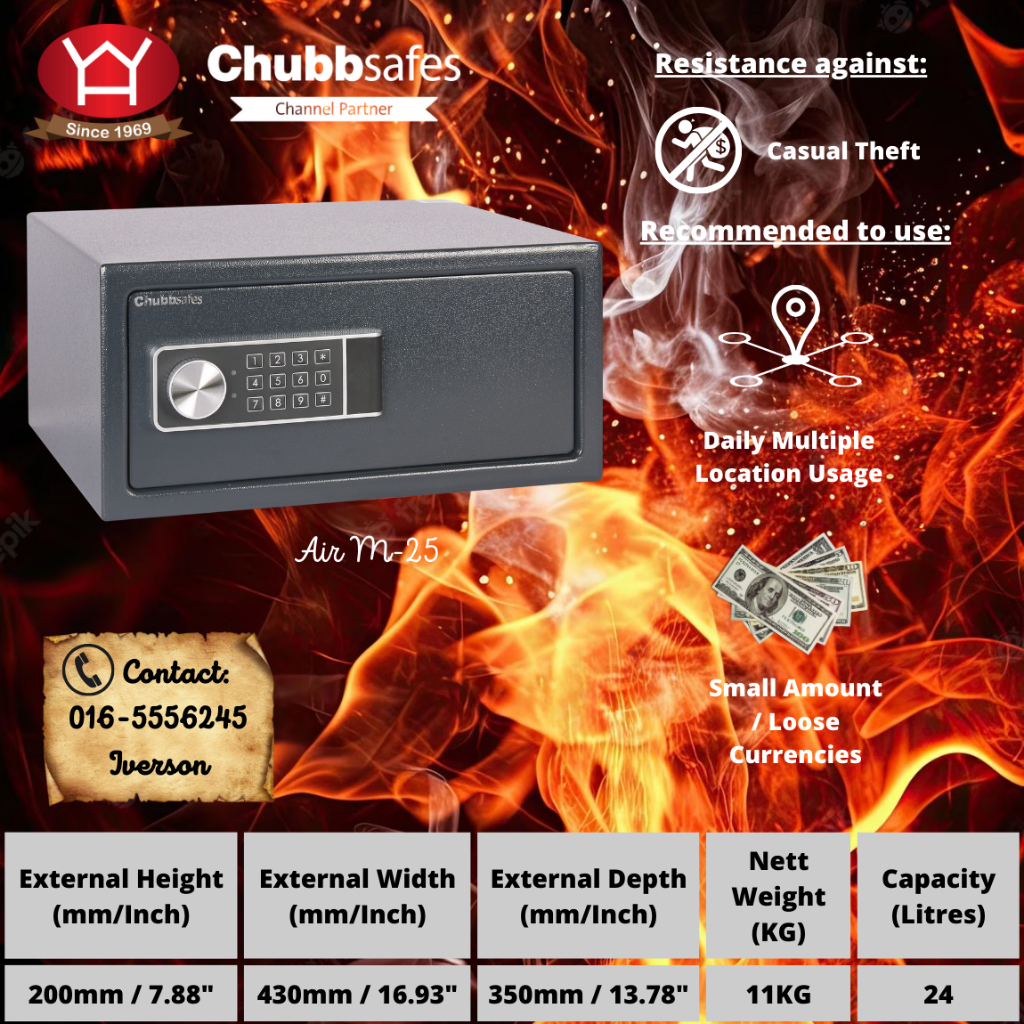 Chubb Chubbsafes Air M-25 Electronic Lock with key (12KG) Safety Safe Box Security Safe 保险箱 Peti ...