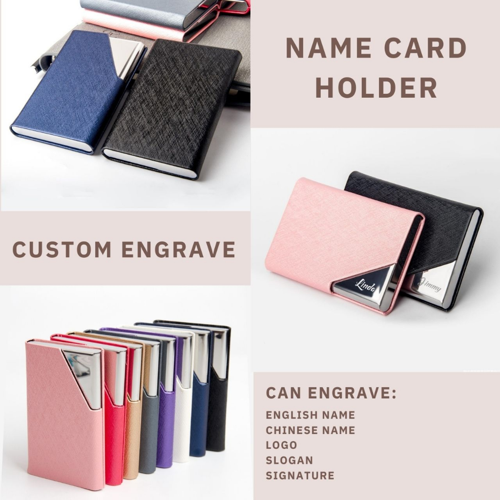 CUSTOM ENGRAVE Personalized PU Stainless Steel Business Card Holder ...