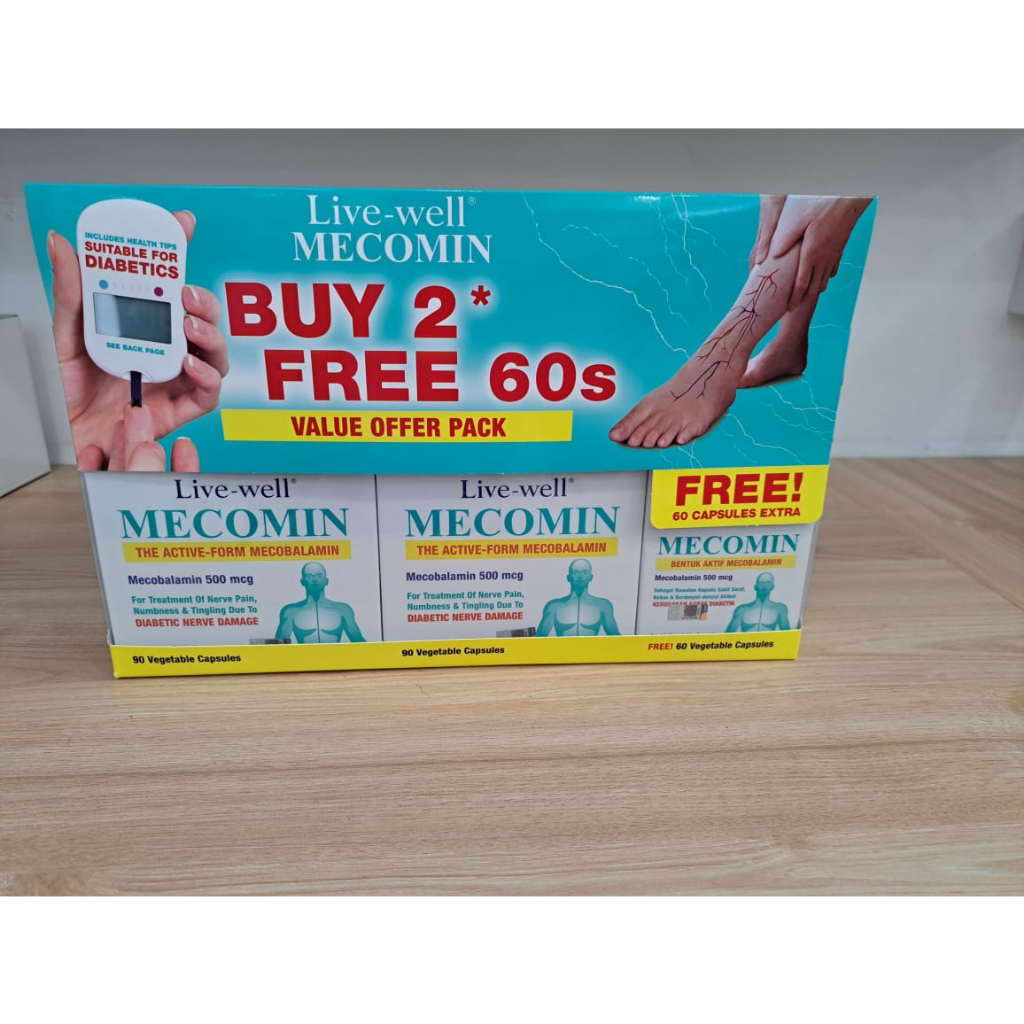 LIVE-WELL Mecomin (Mecobalamin 500mcg) VALUE PACK (2 Box x 90 Capsules ...
