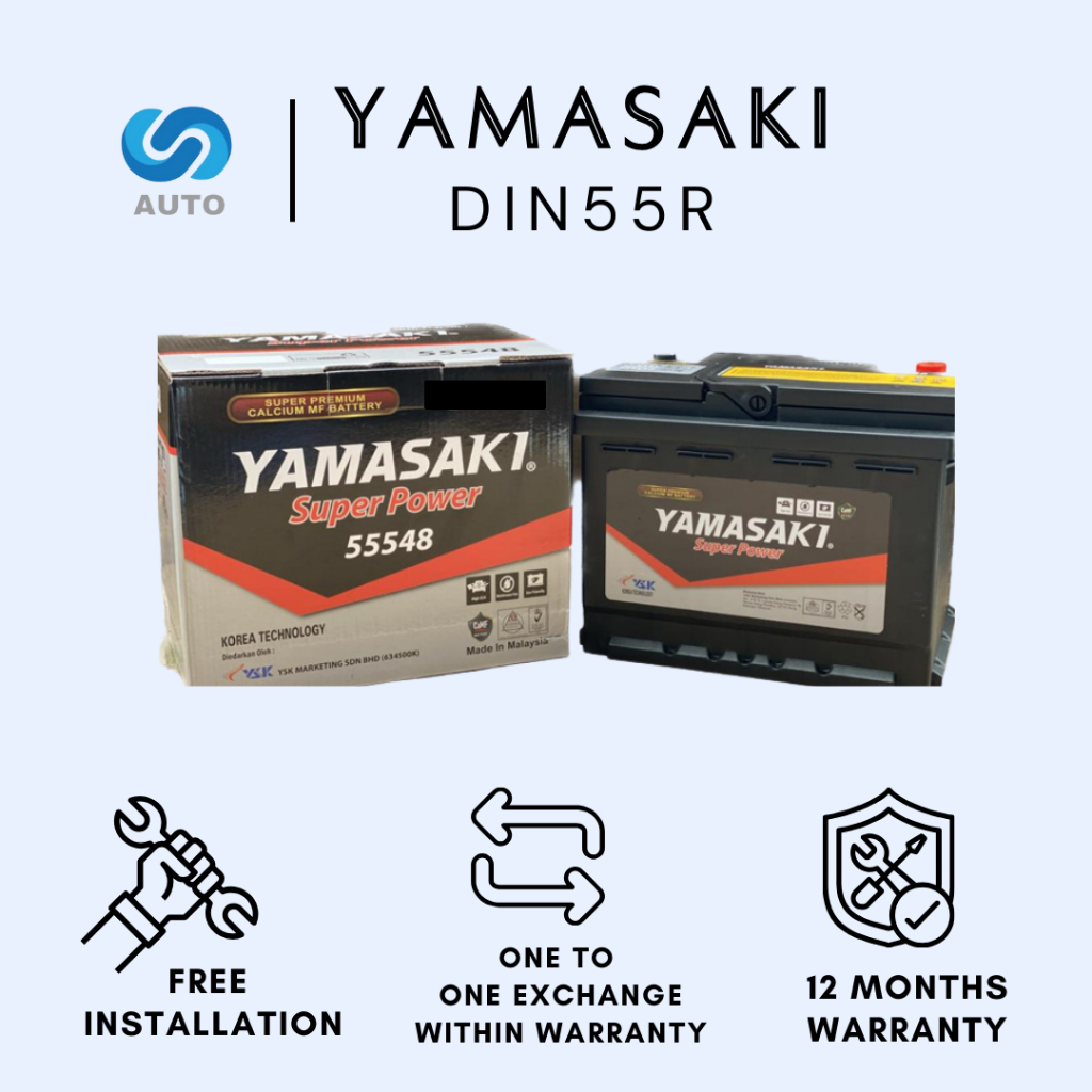 Yamasaki DIN55 R/L Car battery Made in Malaysia] | Shopee Malaysia