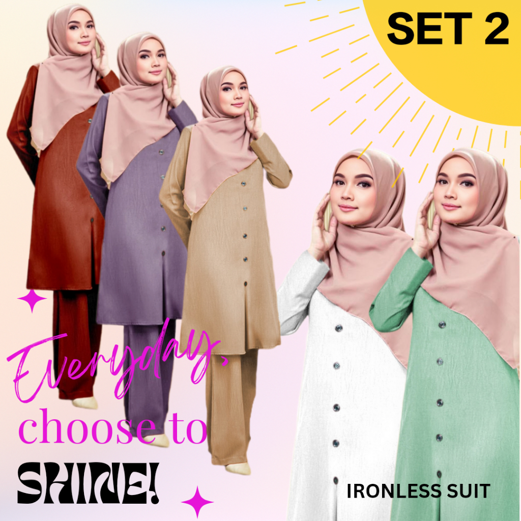 SET 2-PUSPA SUIT IRONLESS MURAH, BLOUSE BERPOCKET, PLUS SIZE LONG ...