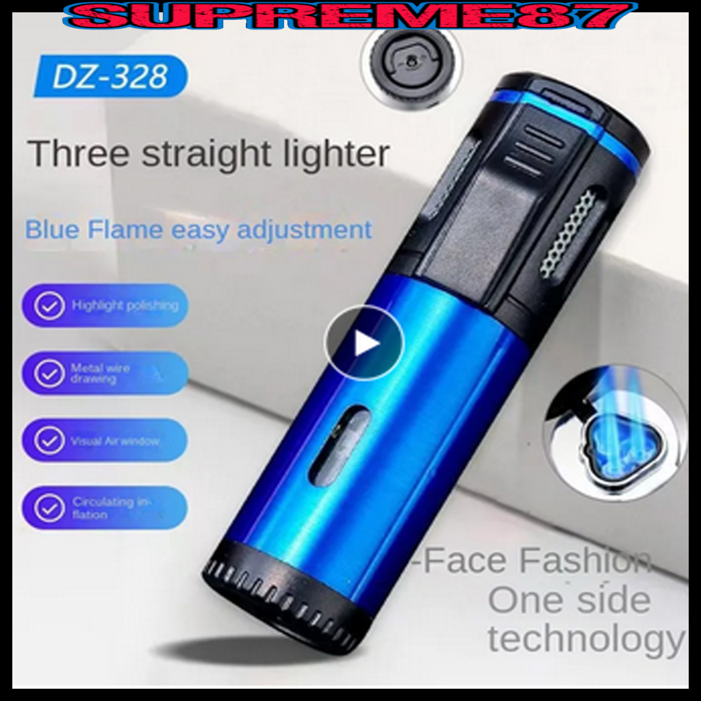 Jet Lighter Three Nozzle Flame Torch Lighter with Punch Metal With Gift ...