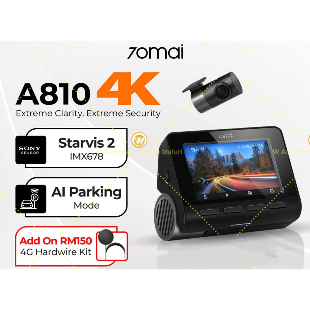 [NEW UPDATE] 70mai A810 4K Dash Cam Dual Vision Car Recorder with GPS ADAS | Shopee Malaysia