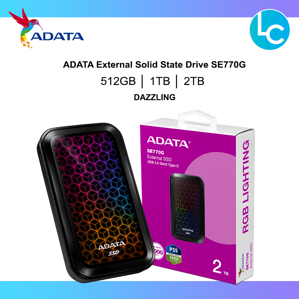 ADATA SE770G External Solid State Drive USB3.2 External SSD RGB ...