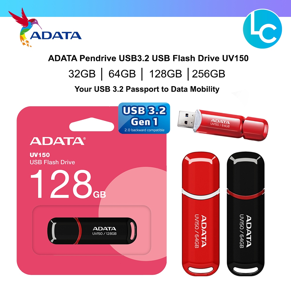 ADATA UV150 USB3.2 Flash Drive Pendrive Thumbdrive with SNAP-ON Cap Design - 32GB / 64GB /128GB ...