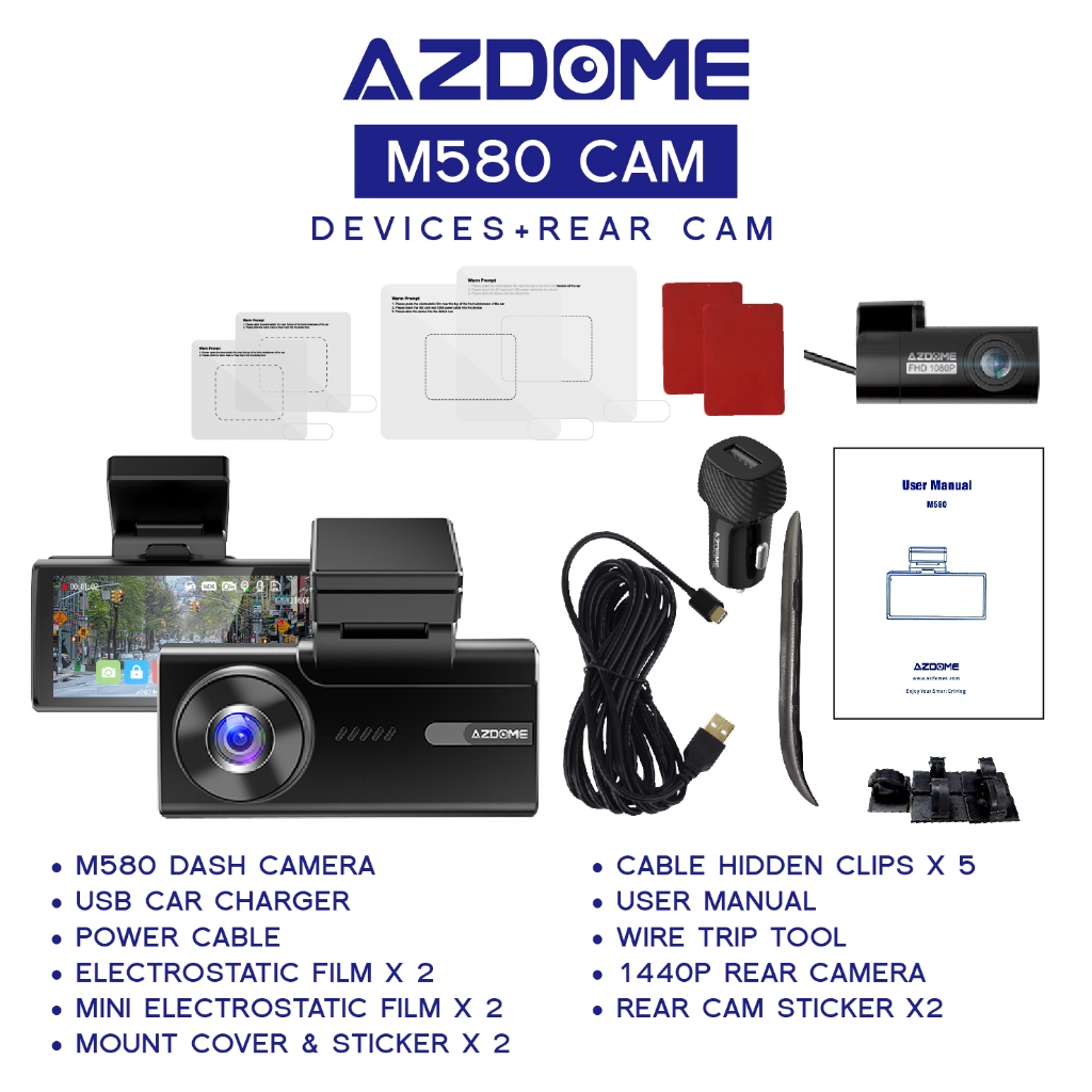 AZDOME M580 2160P/5K Ultra HD Dual/Triple Channel Front & Rear & Cabin ...