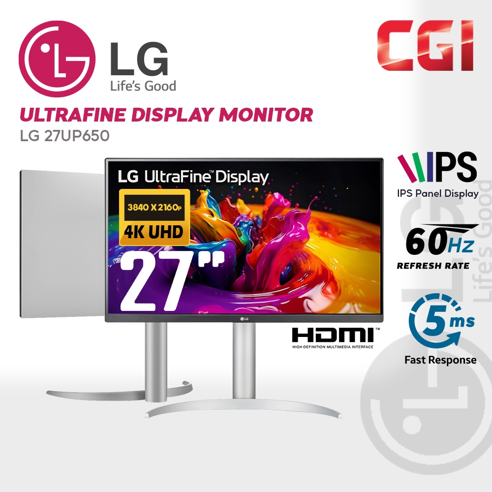 LG 27" 27UP650 IPS 4K UHD HDR10 Freesync 60Hz 5ms HDR400 Borderless ...