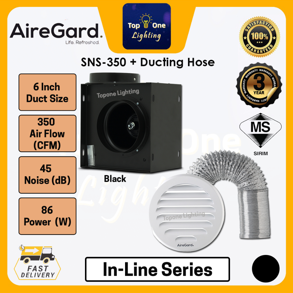 [Package Set] AireGard SNS-350 (SNS350) Exhaust Fan Ventilator + Wall Vent Kit WVK-6B2R ...
