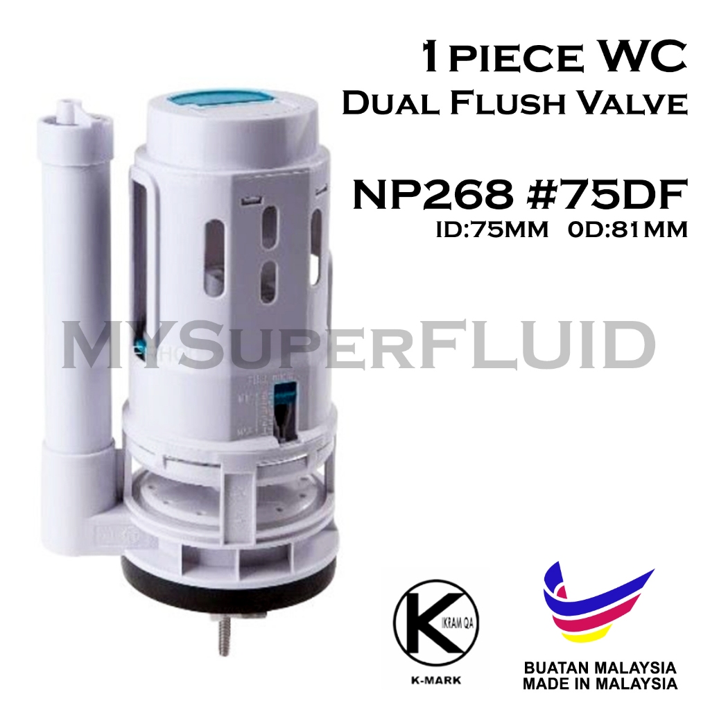 (3") 1Piece WC Flush Valve - Dual Flush NP268 #75DF (215mm Height ...