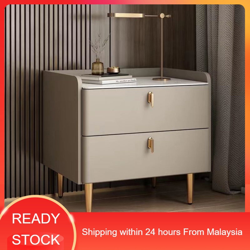 Installed Leather Bedside Table Solid Wood Rock Board Bedroom Bedside ...
