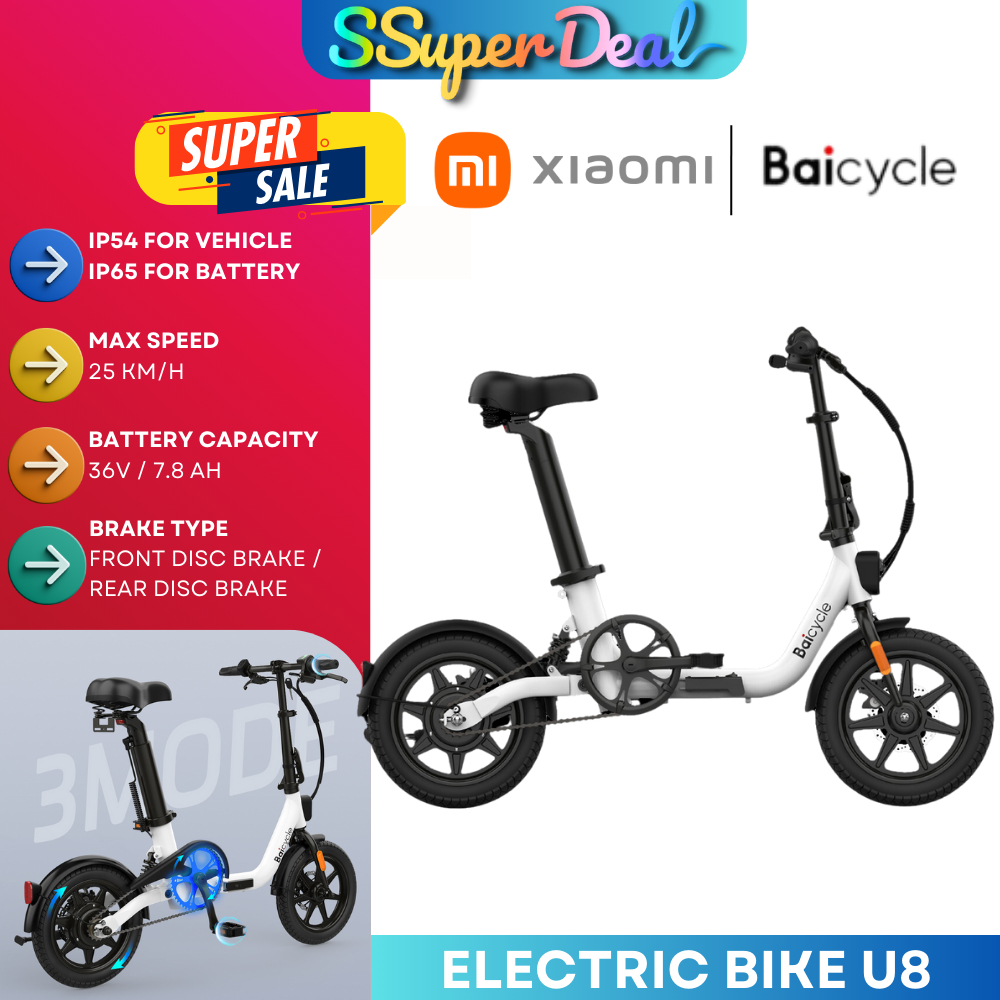 Xiaomi Baicycle Foldable Electric Bicycle U8 (Around 30 KM, Electric ...