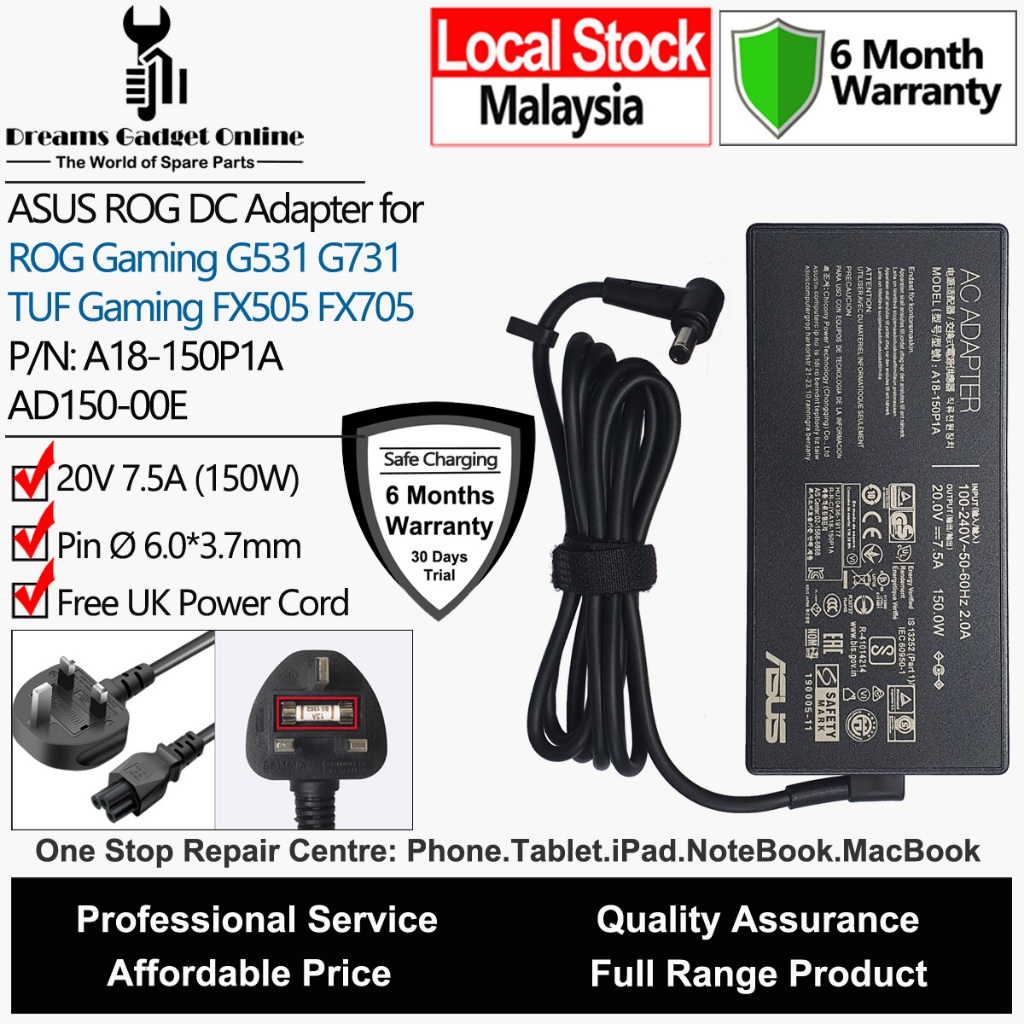 ASUS ROG 150W 20V 7.5A 6.0*3.7mm DC Power Adapter Charger for ASUS ROG ...