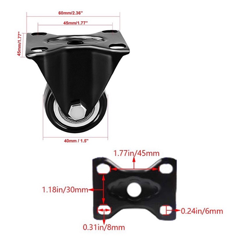 Black PU Heavy Duty Castor Wheel Swivel Rigid Brake Caster Roller m8 ...