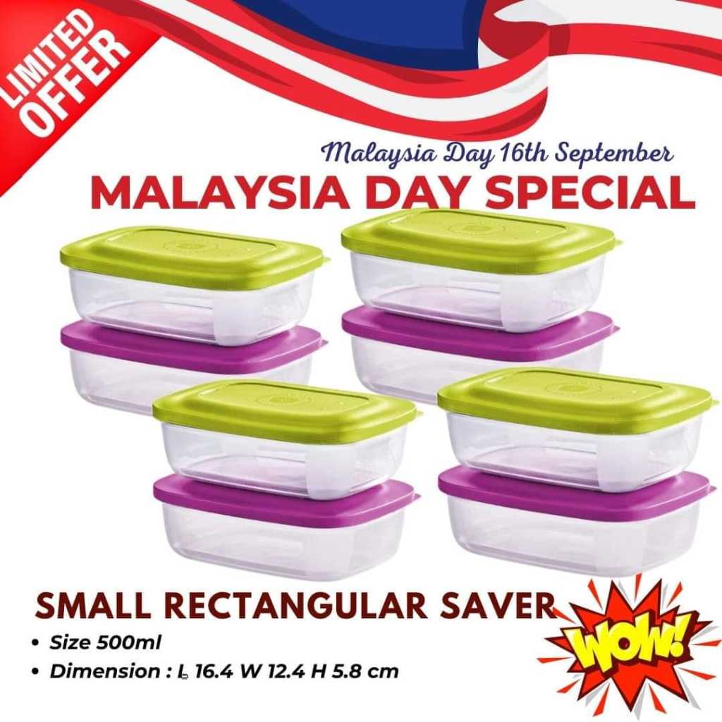 8 warna: Tupperware 500ml Small Rectangular Saver Lunch Box for Kid ...