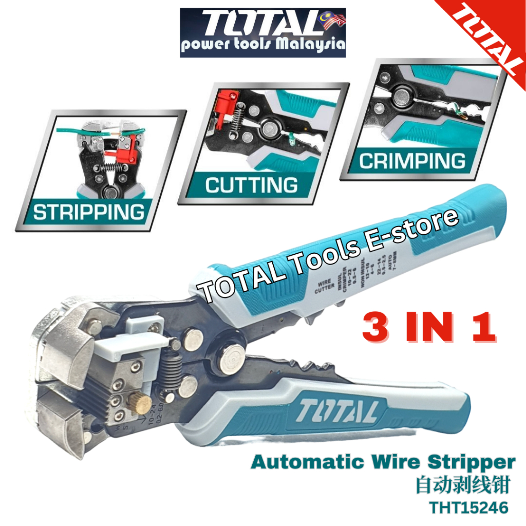TOTAL 3 in 1 Automatic Wire Stripper, Cutting & Crimping Tool kit ...