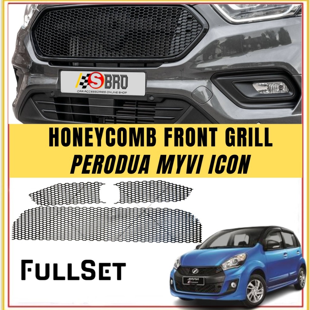 Perodua Myvi ICON Ready Cut Honeycomb Grill Full Set Top Bottom ...