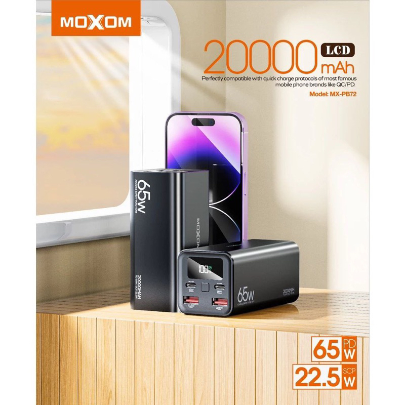 MOXOM ORIGINAL POWERBANK 20000Mah 65W PD / 22.5W SCP MODEL : MX-PB72 ...