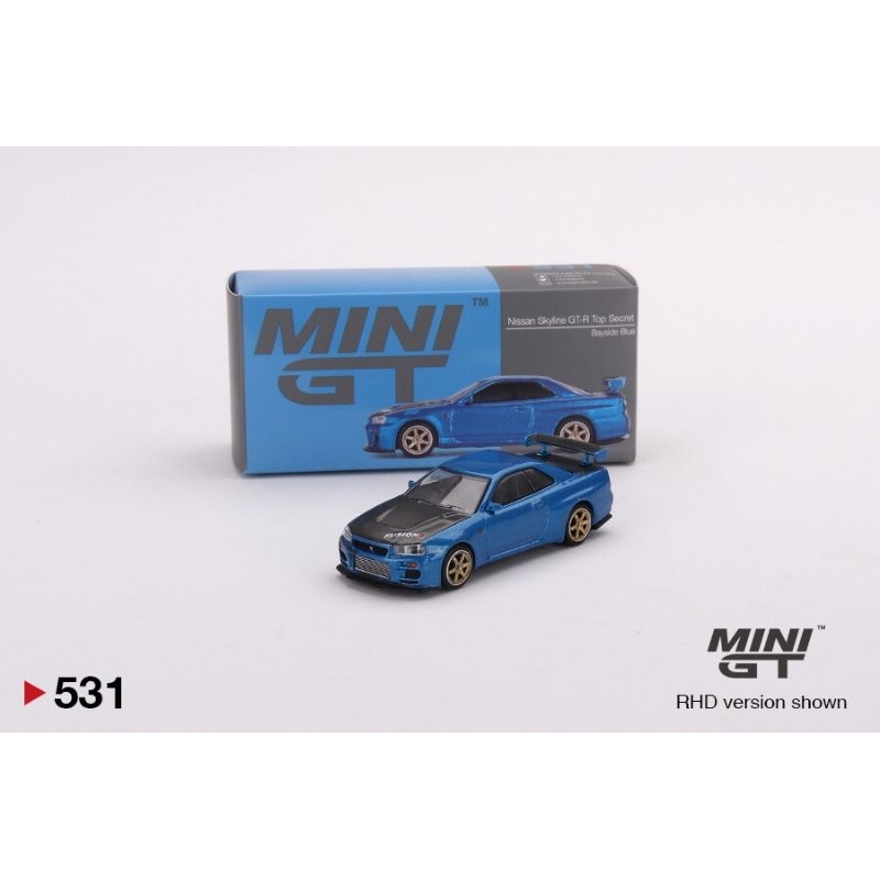 1/64 Mini GT #531 Nissan GT-R (R34) Top Secret RHD (Bayside Blue ...