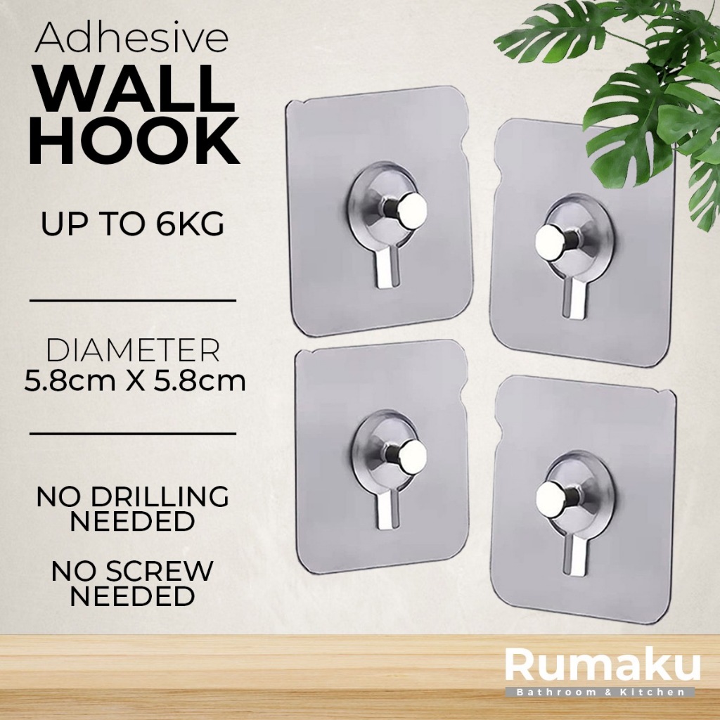 BANOVA Punch Free Hook Mirror Adhesive Hook Stick-On Adhesive Wall Hook ...