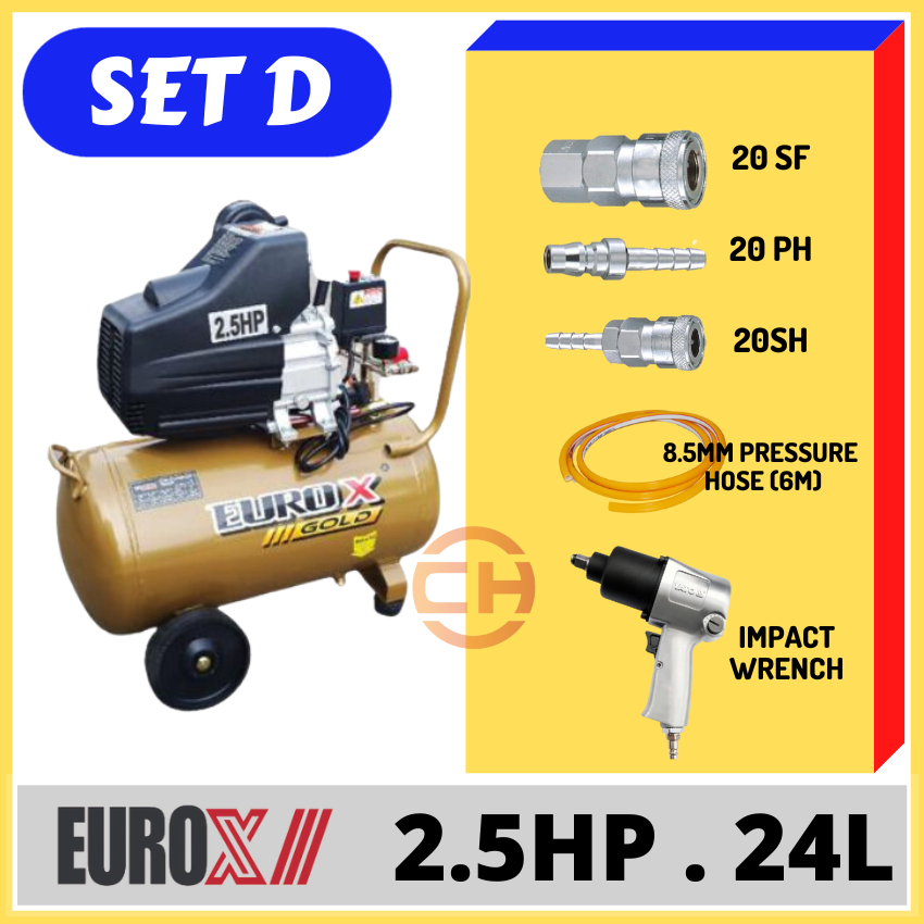 EUROPOWER EUROX GOLD EAW2524G / EAW2524 / EAX2524 AIR COMPRESSOR 2.5HP 24Litre 24l COMBO SET ...