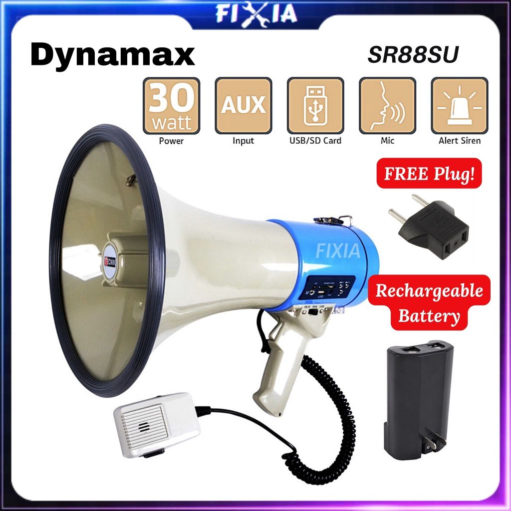 Original Dynamax 30W SR88SU (Siren, USB, SD, AUX, MUTE, Rechargeable Battery) Power Megaphone ...