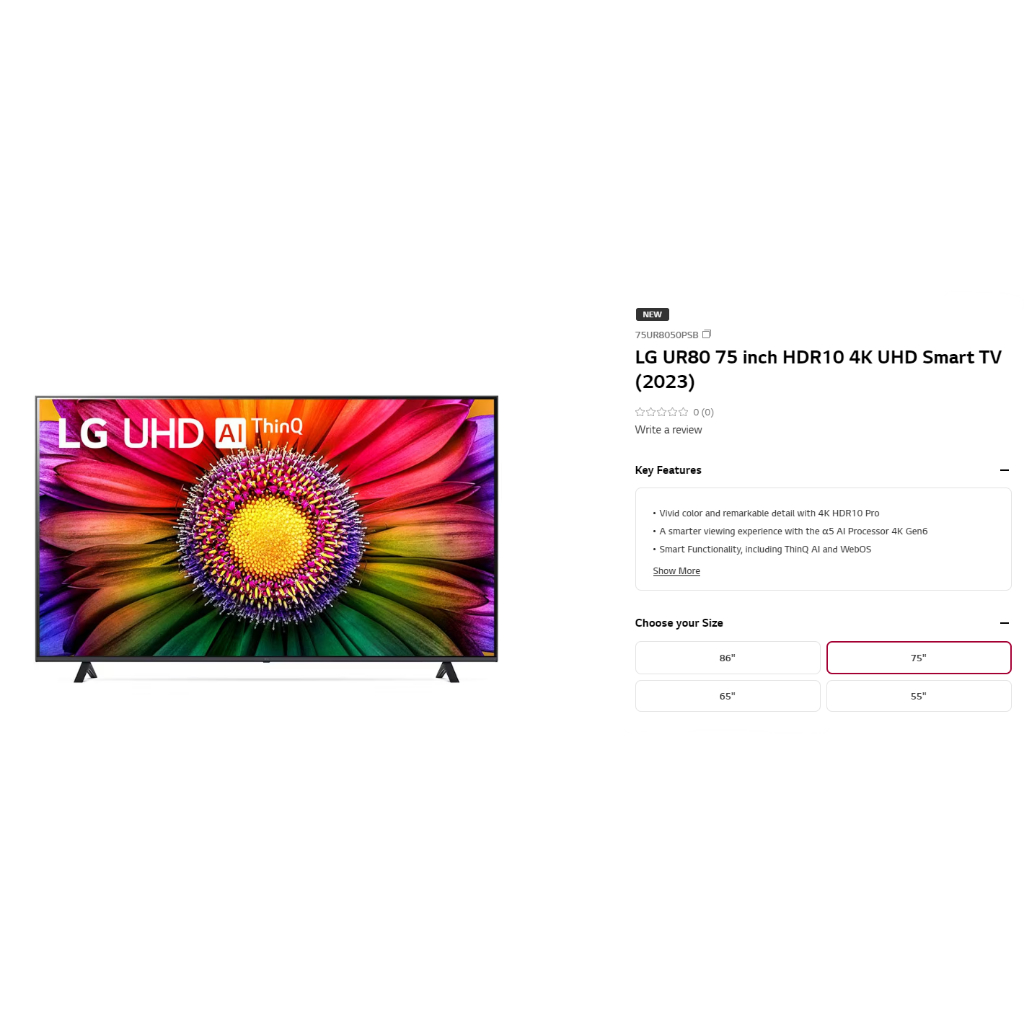 LG NEW 2023 75UR8050PSB UR80 75 inch HDR10 4K UHD Smart TV, webOS 23 ...