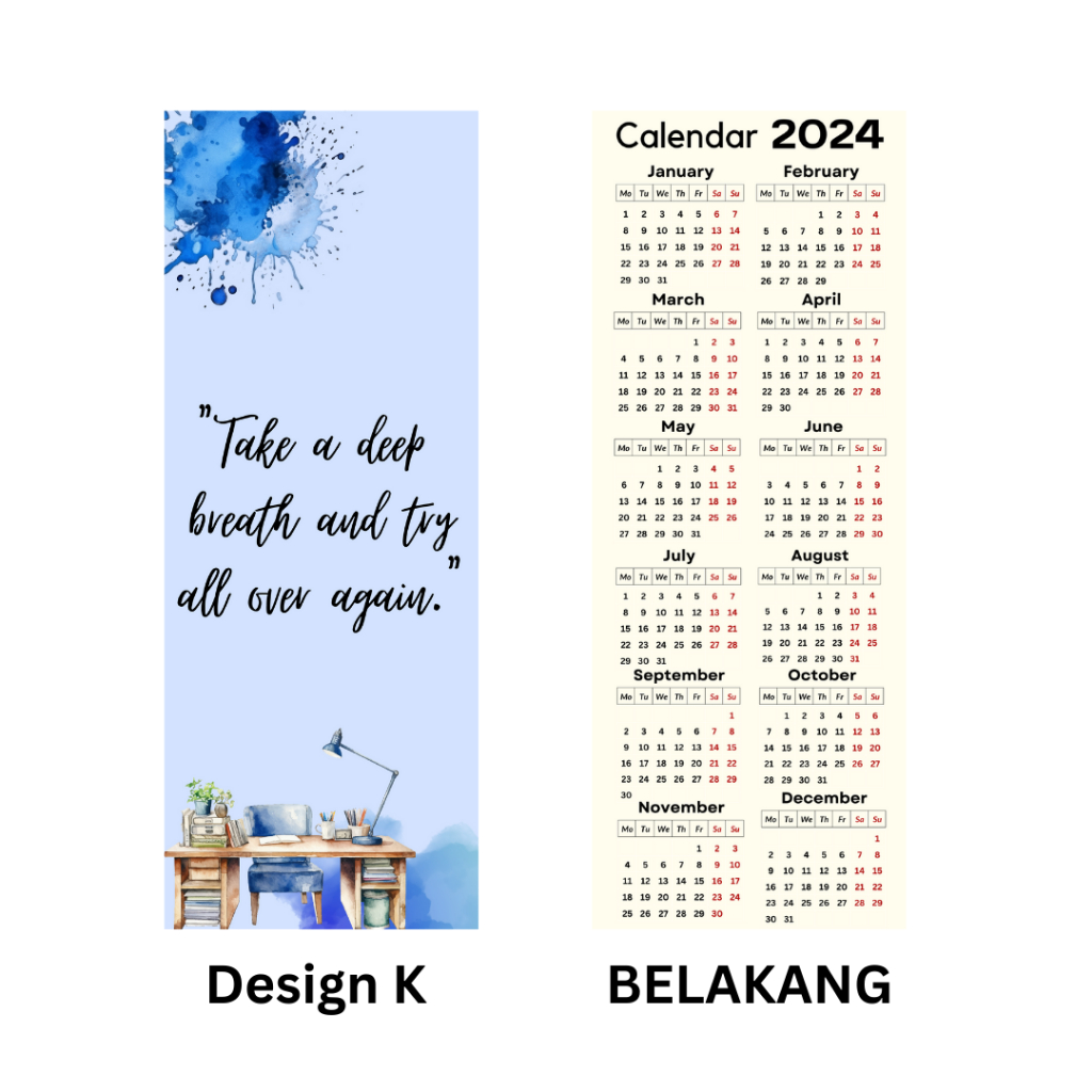2024 CALENDAR BOOKMARK WITH INSPIRATIONAL QUOTES/ PENANDA BUKU KALENDAR ...