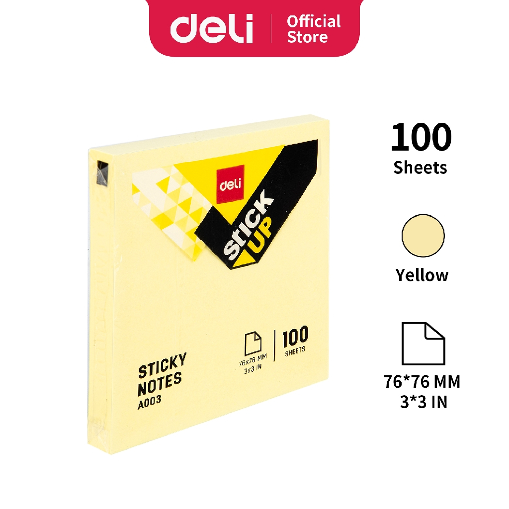 Deli Strong Adhesive Sticky Note Memo Pad Bookmark Neon Yellow Stick On ...