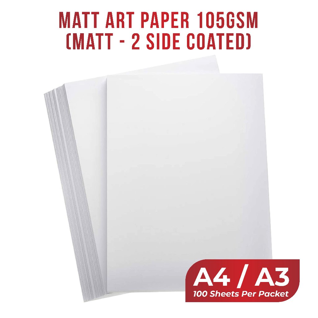 READY STOCK !! A4/A3/12" x 18" Matt Art Paper 105GSM 2 Side Matt ...